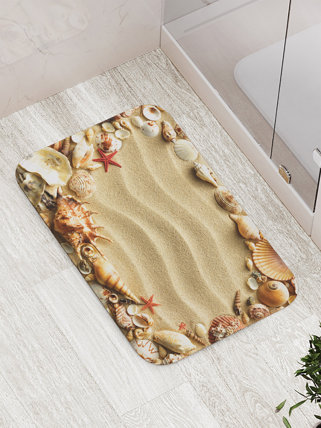 Коврик для ванной комнаты, туалета "Морская рамка" противоскользящий, 52х77 см, JoyArty
