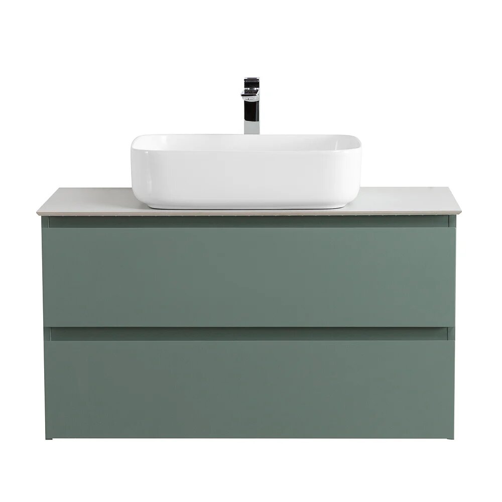Тумба под раковину со столешницей BelBagno Kraft 80 подвесная, зеленая, матовая, из МДФ, тумба для ванной, с ящиками