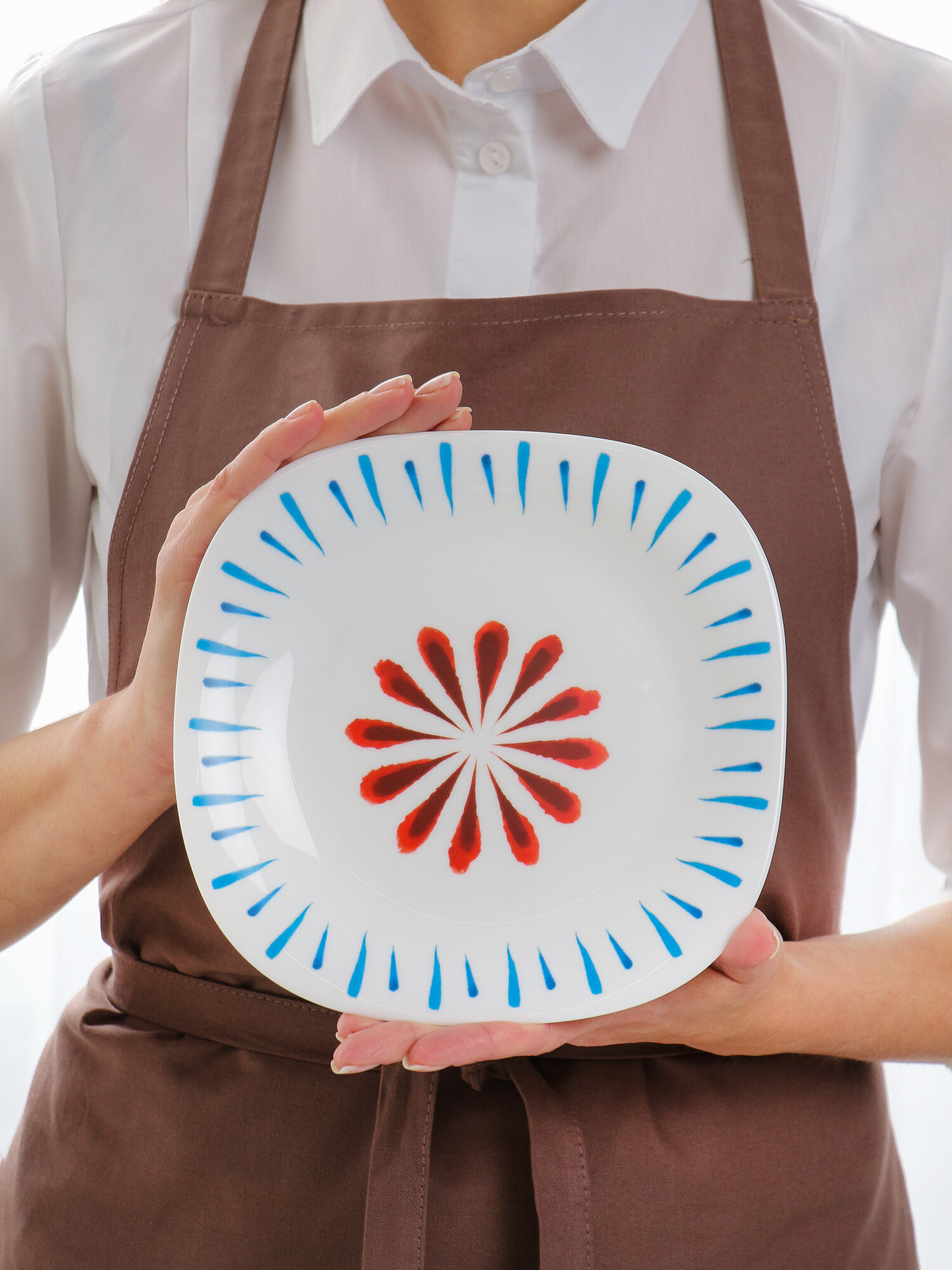 Тарелка десертная Daniks Кассиопея 19 см, квадратная стеклокерамика, белая с узором для СВЧ и посудомоечной машины