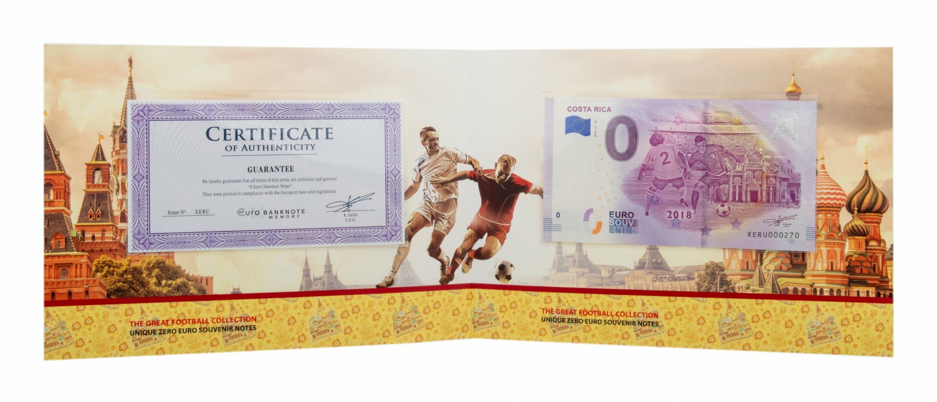 0 евро 2018 года - Чемпионат мира по футболу Страна - Коста-Рика в буклете с сертификатом UNC
