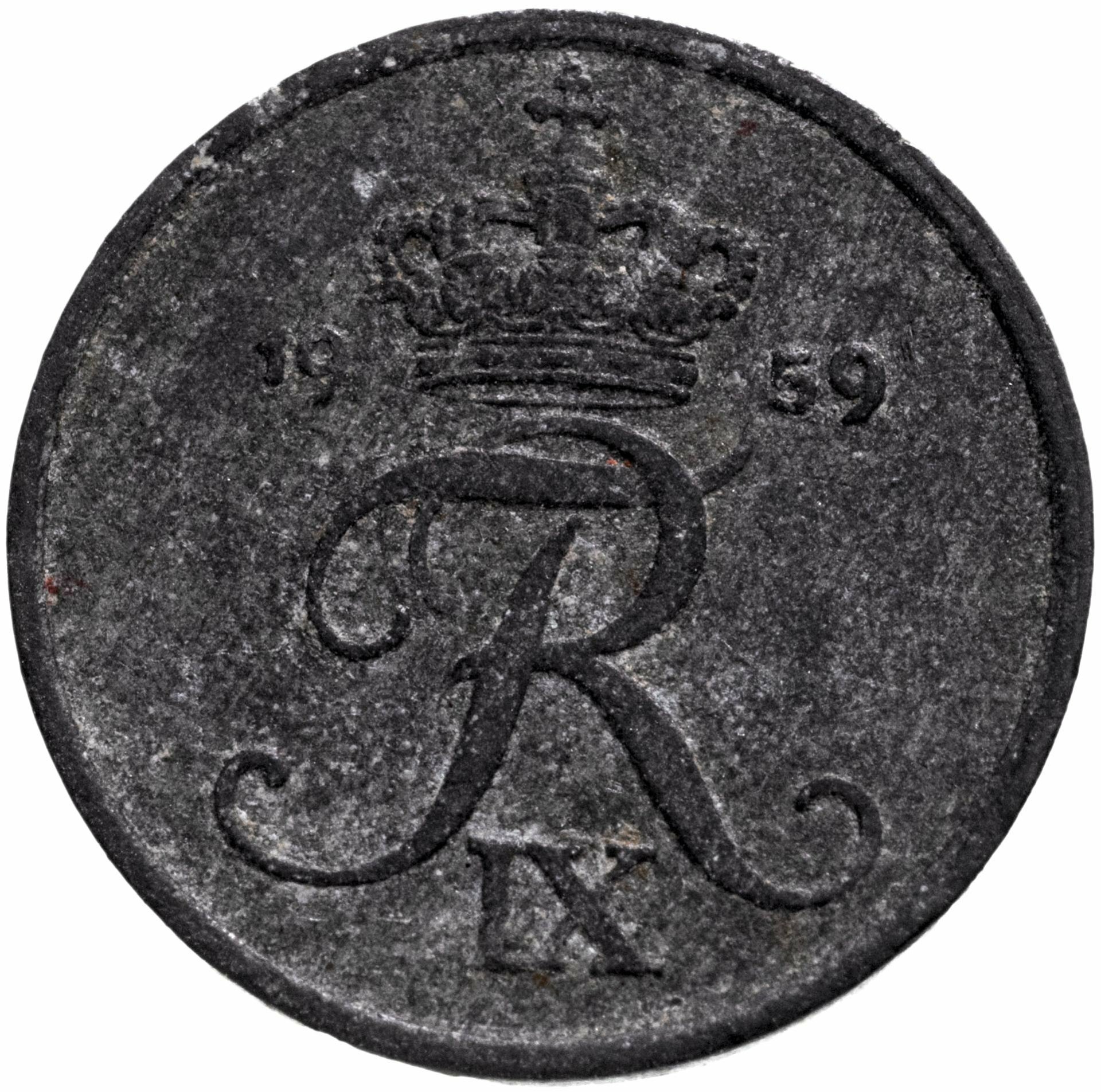 Дания 1 эре ore 1959, Цинк, в сохранности VF