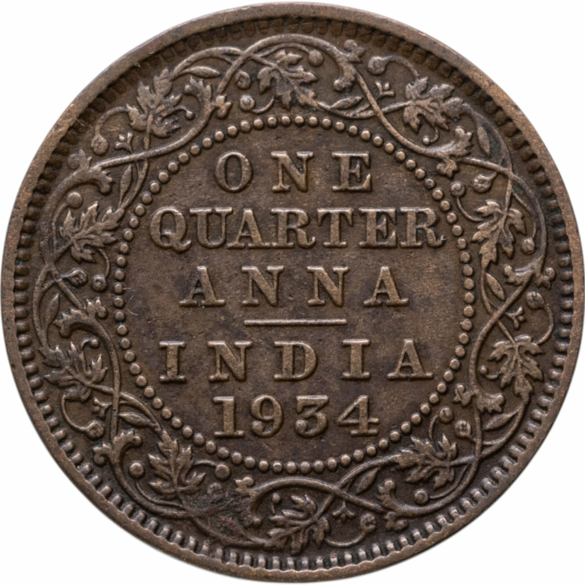 Индия Британская 1/4 анны anna 1934, Бронза, в сохранности VF-XF