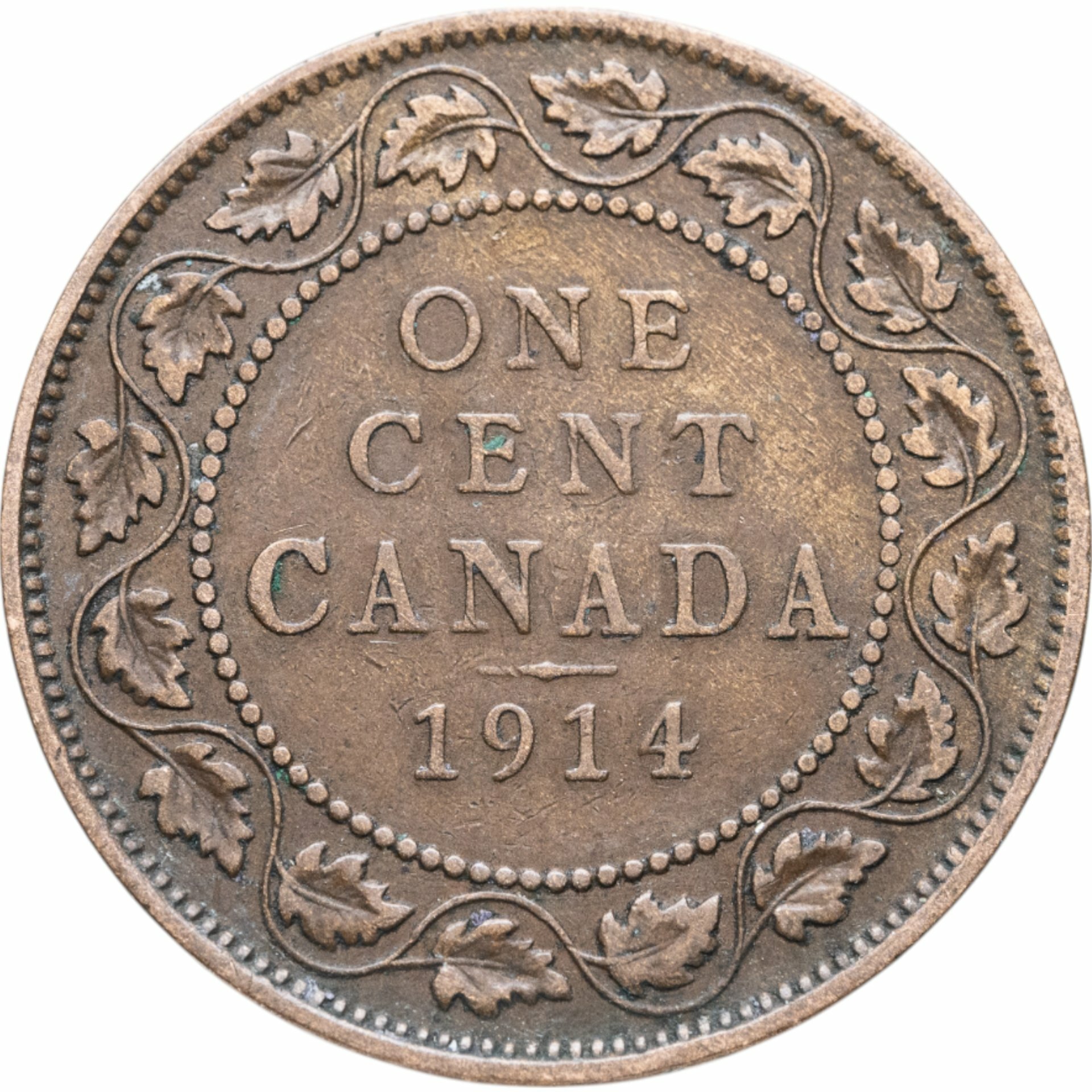 Канада 1 цент cent 1914, Бронза, в сохранности XF