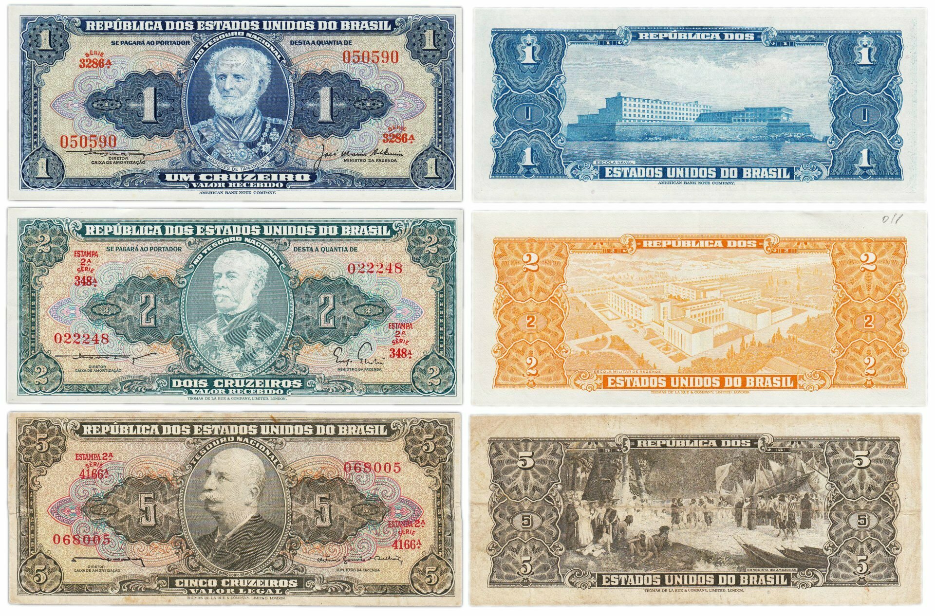 Бразилия набор из 3 банкнот 1, 2, 5 крузейро 1954-1964