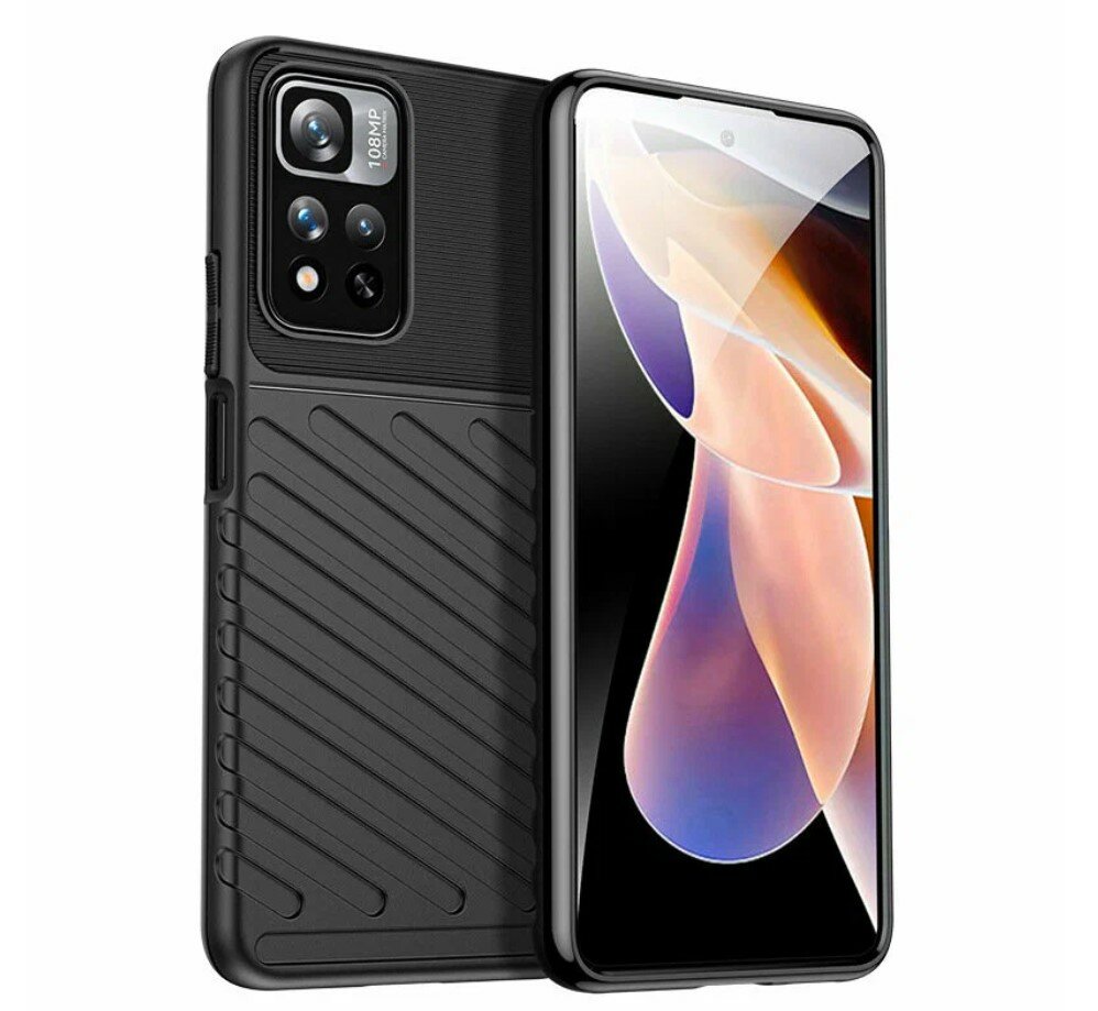 Чехол панель-бампер из силикона для Xiaomi Redmi Note 11 Pro / Note 11 Pro Plus / Note 11E Pro с отделкой под карбон