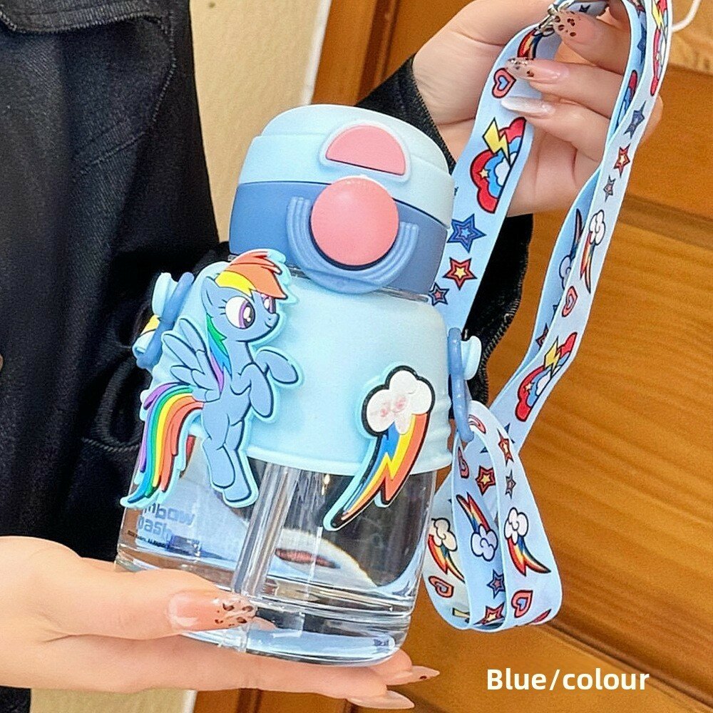 Tritan kids бутылка для питья с темой my little pony и двойной трубочкой для активного отдыха голубой