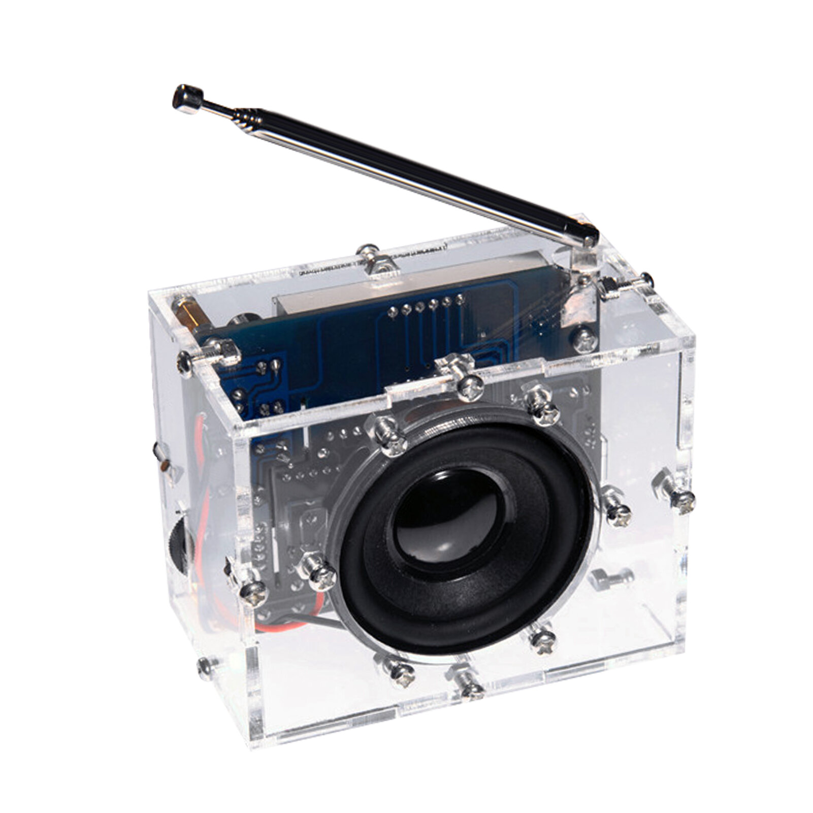 Светодиодный цифровой FM-радио DIY Kit SCM FM-радио модуль Паяльный комплект для практики проекта Динамик 5 Вт 87–108 МГц Шаговая регулировка для обучения Преподавание, USB-кабель 5 В постоянного тока, прозрачный корпус