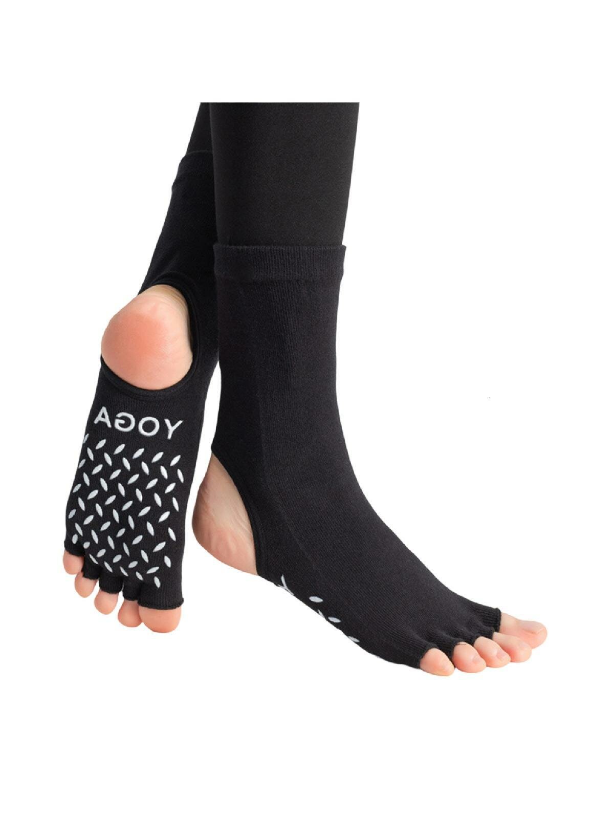Женские спортивные носки с разделением пальцев и противоскользящим силиконовым покрытием, Черный