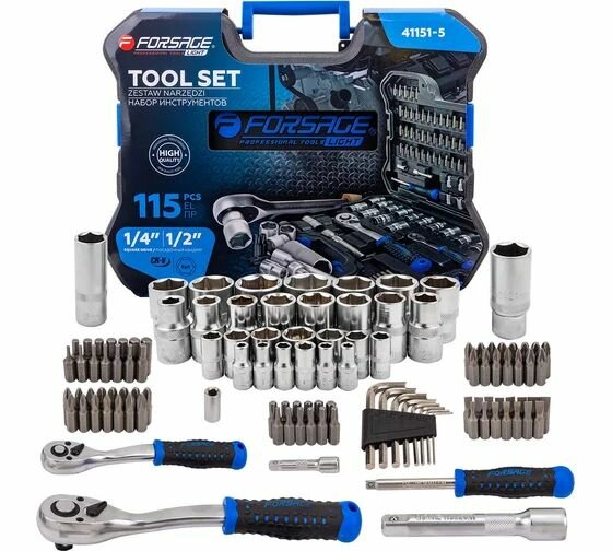 Набор инструментов 115 предметов 1/4", 1/2" (6гр.) Forsage LIGHT