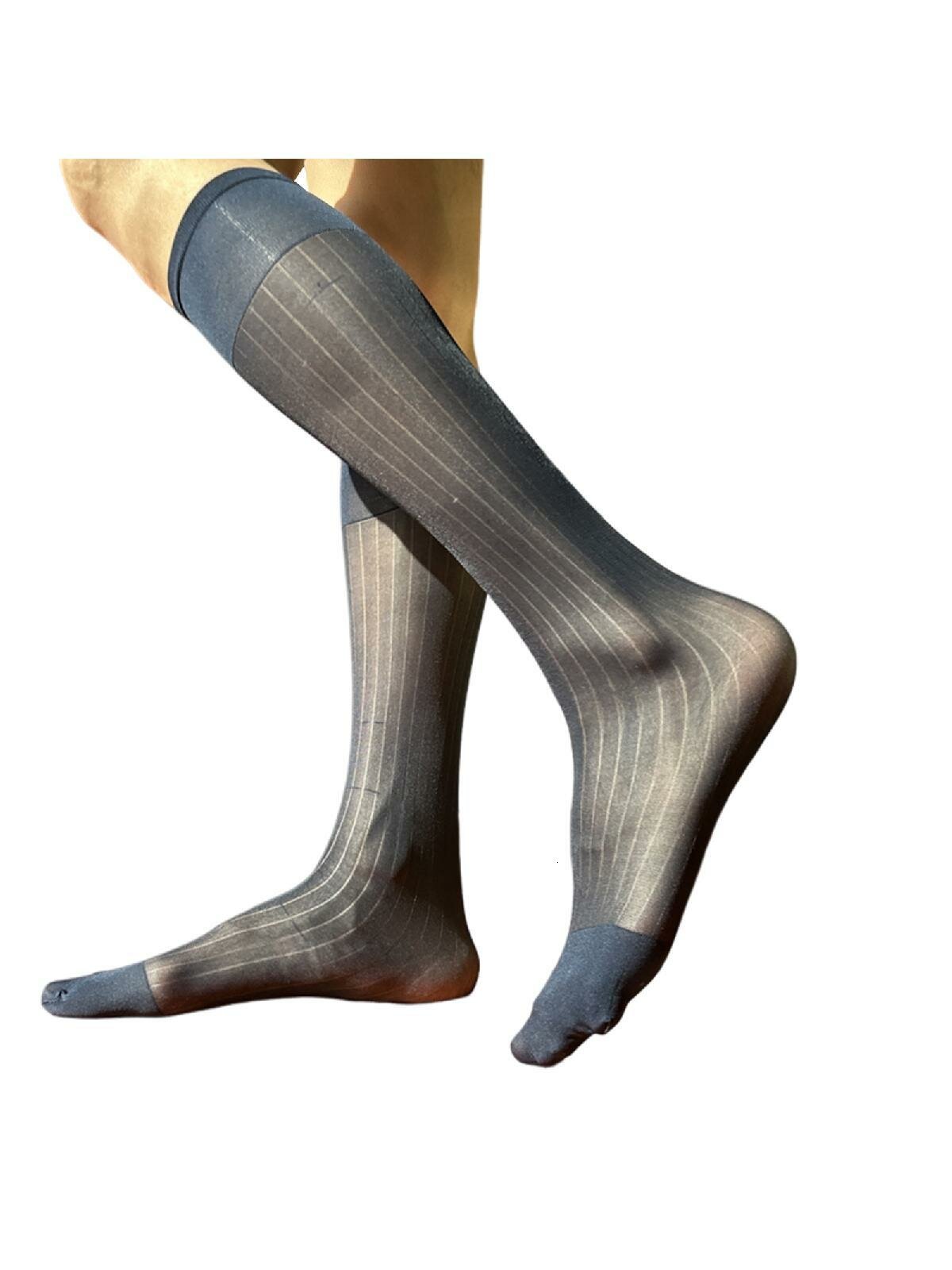 Мужские нейлоновые полупрозрачные носки до колена, Темно-синий