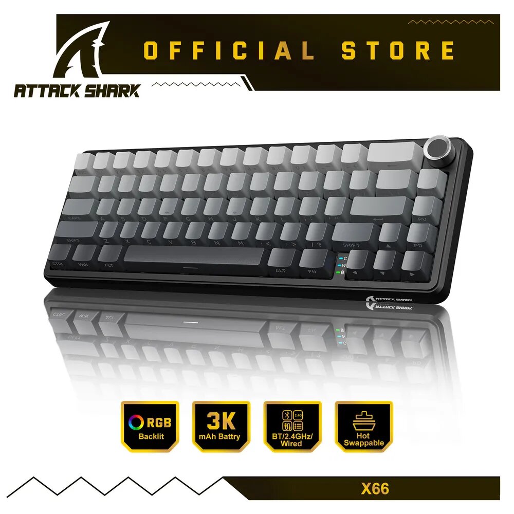 ATTACK SHARK Игровая клавиатура беспроводная X66, (Attack Shark), Английская раскладка, серый