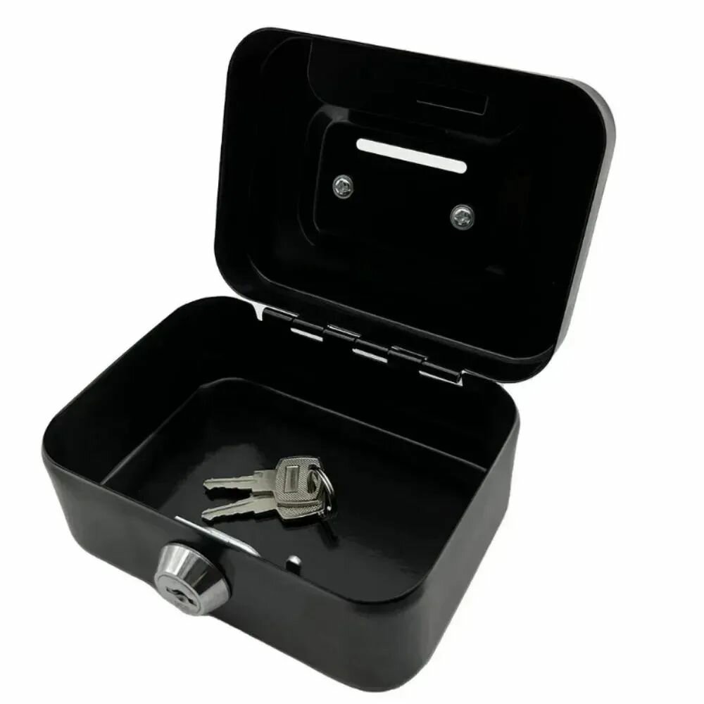 Денежный ящик для денег с замком, металлический кэшбокс коробка с замком и ключом для хранения, черный