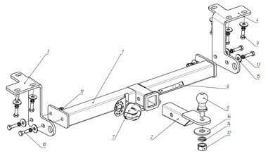 Фаркоп под квадрат для Suzuki Grand Vitara (3 двери), 2005-2015, Бизон. FA 0852-E(N)