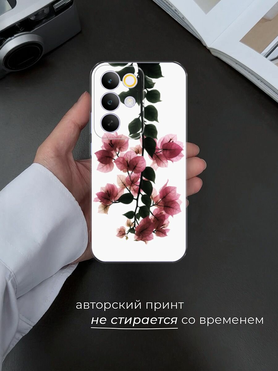 Чехол на Realme C85 Pro / Реалми C85 Про с принтом Веточка розовых листьев — фото 1