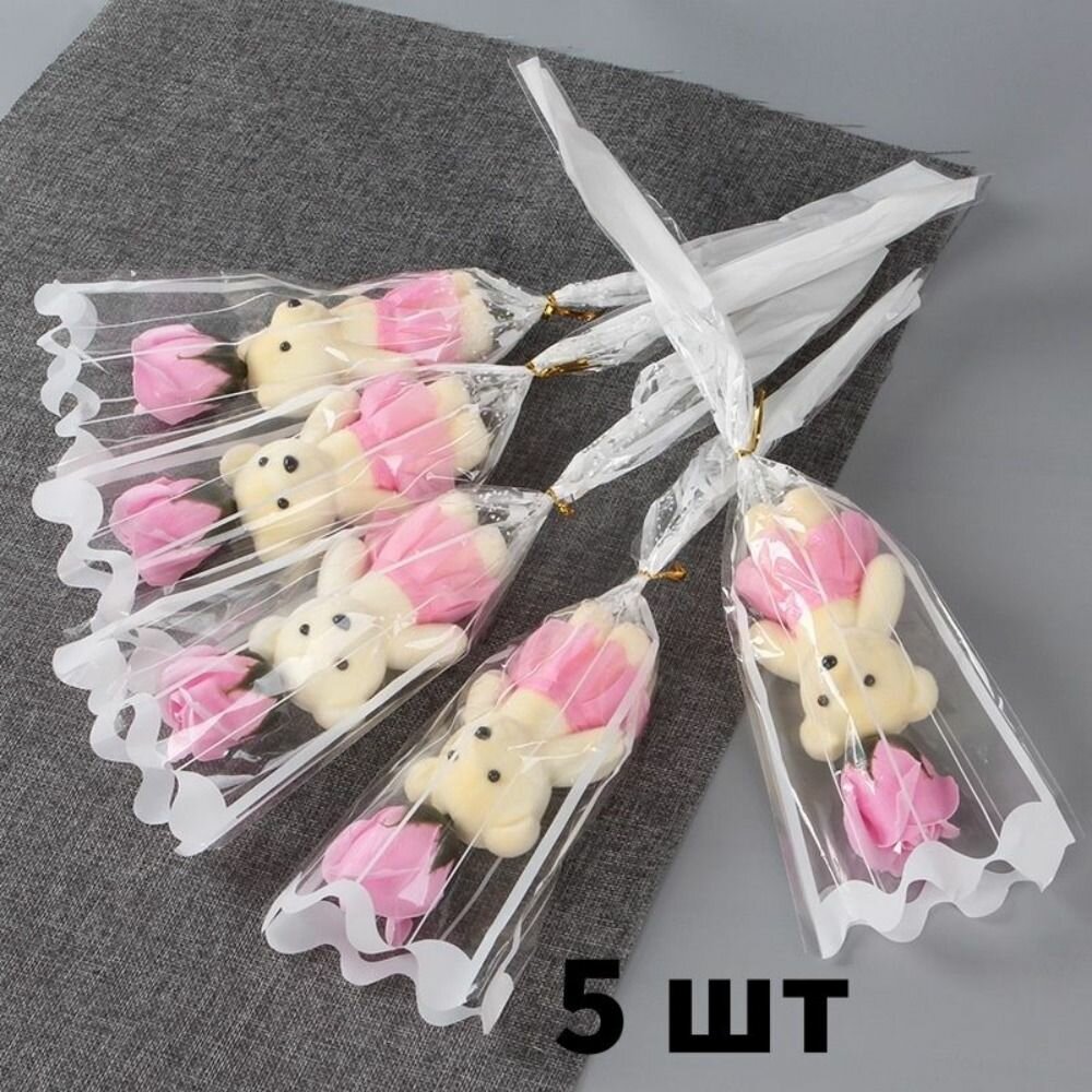 Букет из 1 мыльных роз с и мишкой. Подарочный набор для девушки