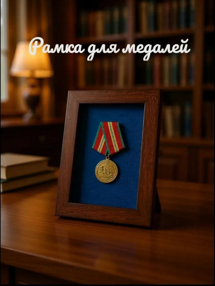 Рама футляр ручной работы для медалей, орденов и нагрудных знаков синяя