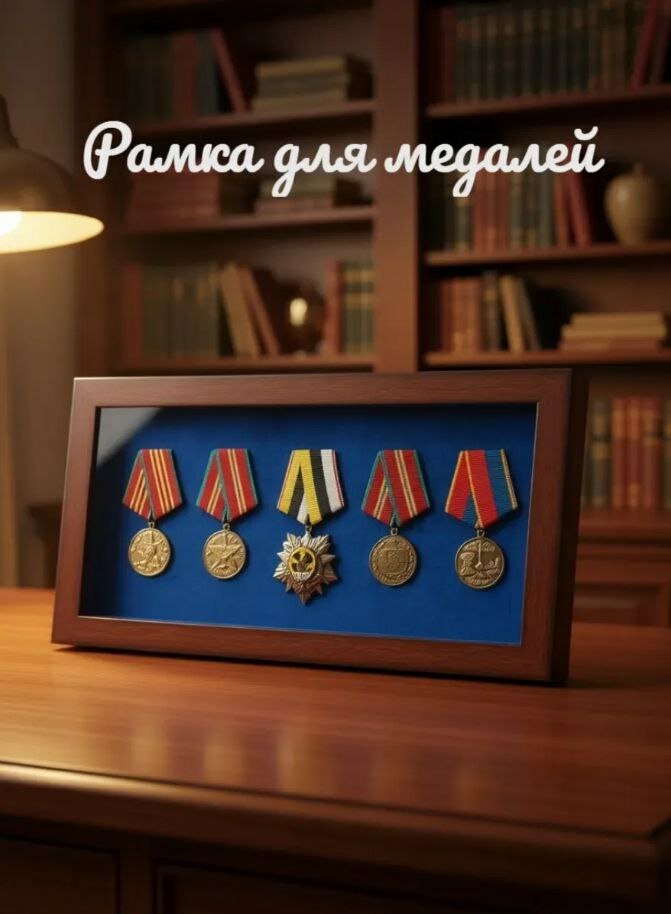 Рама футляр ручной работы для медалей, орденов и нагрудных знаков синяя