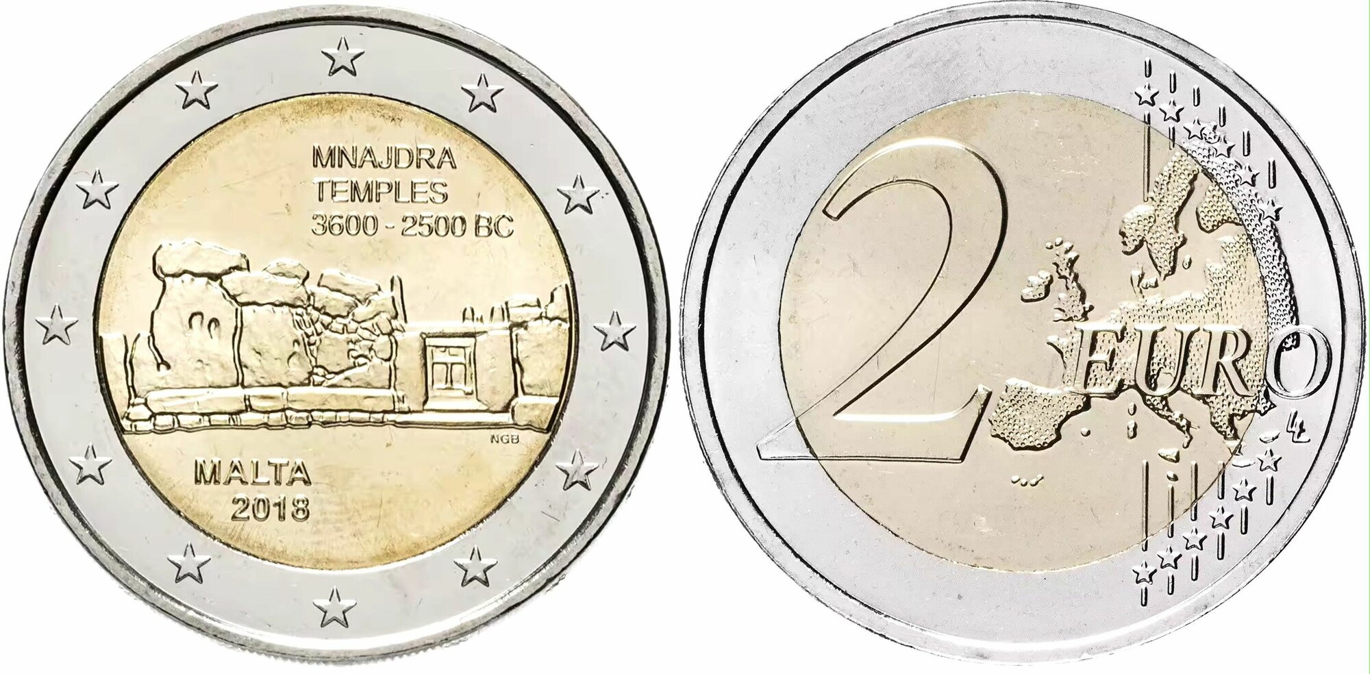 Мальта 2 евро 2018 Доисторические места Мальты - Храм Мнайдры UNC
