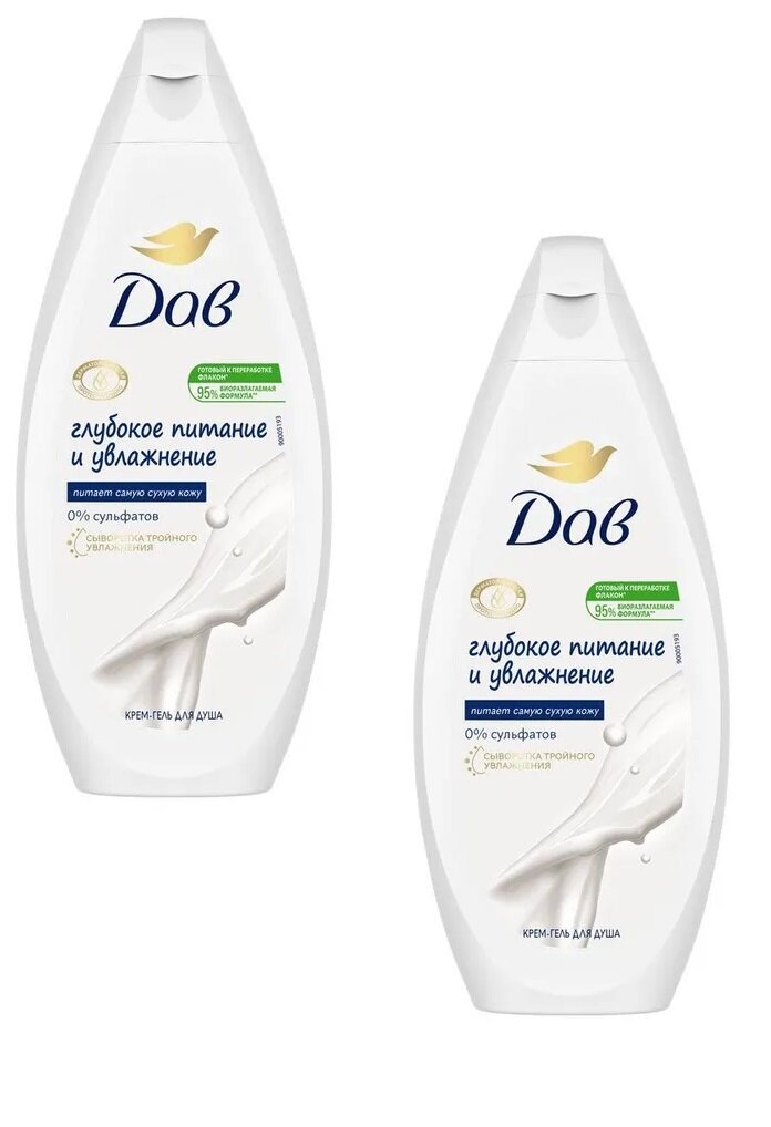 Гель для душа Дав глубокое питание и увлажнение, 250мл 2шт