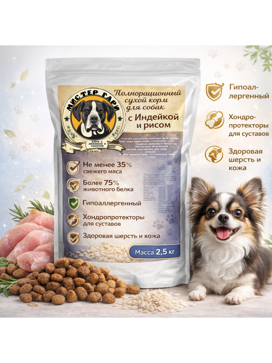 Полнорационный сухой корм Мистер Гари для собак мелких пород, 2,5кг