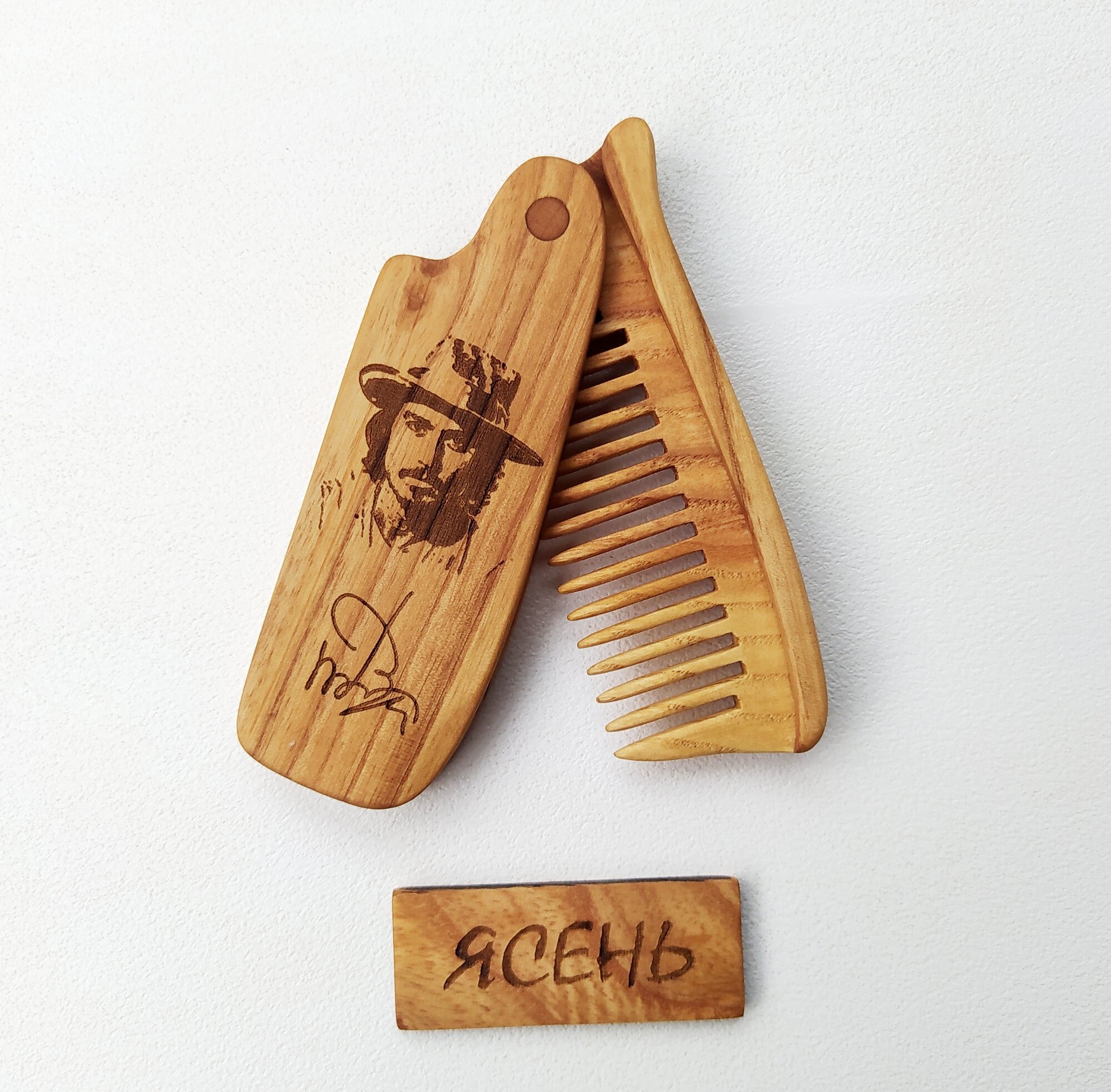 Расчёска складная из ясеня "Донни Депп", для волос, антистатический эффект.