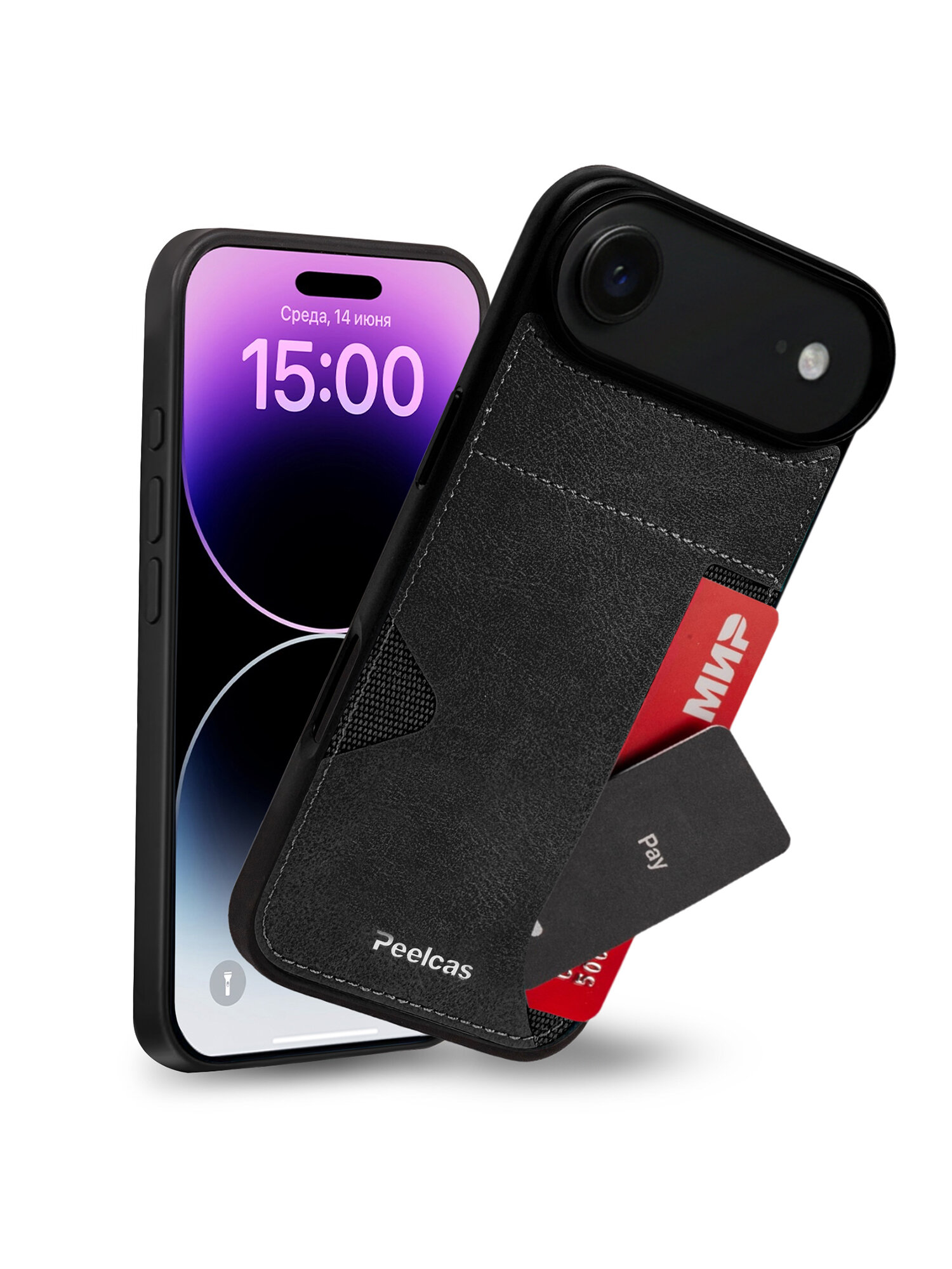 Чехол с карманом для карт на iPhone AIR c защитой камеры / чехол с картой кожаный для Айфон ЭЙР с картхолдером / противоударный/цветной