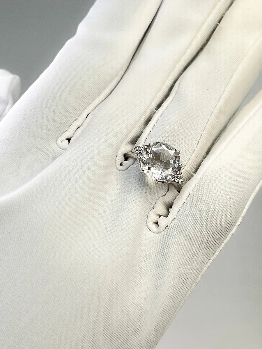 Кольцо, серебро, 925 проба, родирование, горный хрусталь, фианит