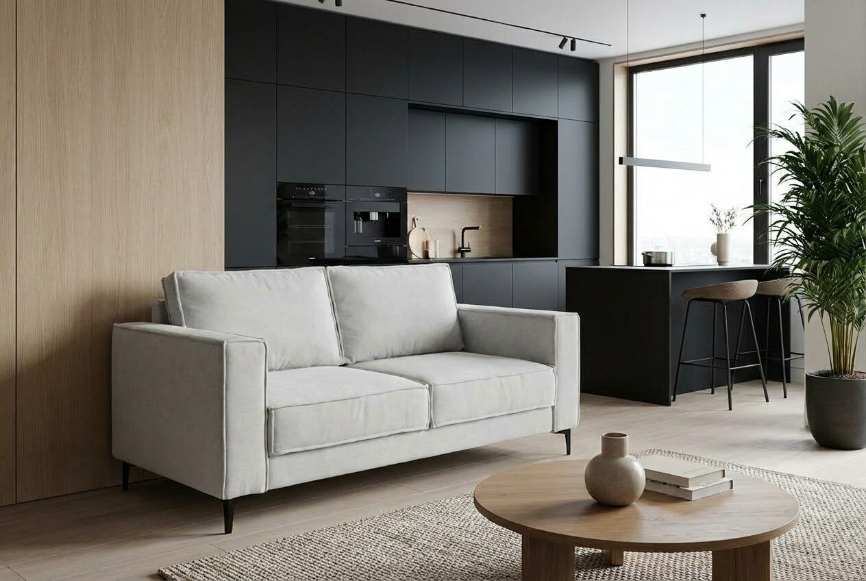 Диван-кровать "Степ Магнетик" СТД, двухсекционныйсветло — бежевый с песочным оттенком антивандальный велюр гладкий