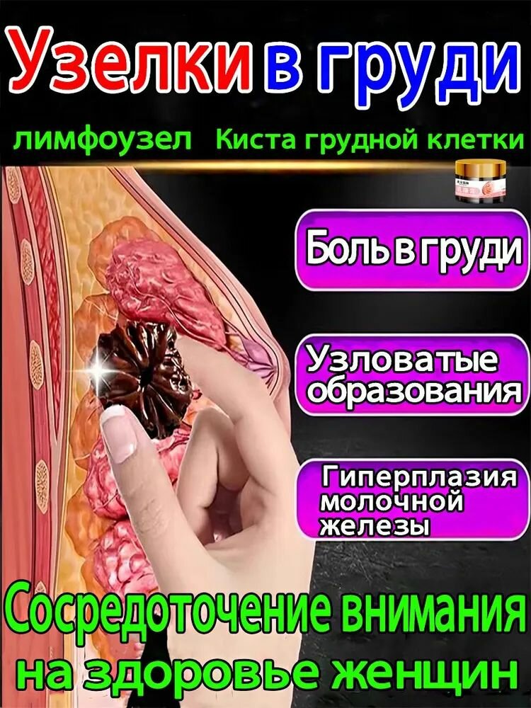 При болях в груди, узелках молочной железы, кистах, узловом зобе, воспалении лимфатических узлов наносят мазь.