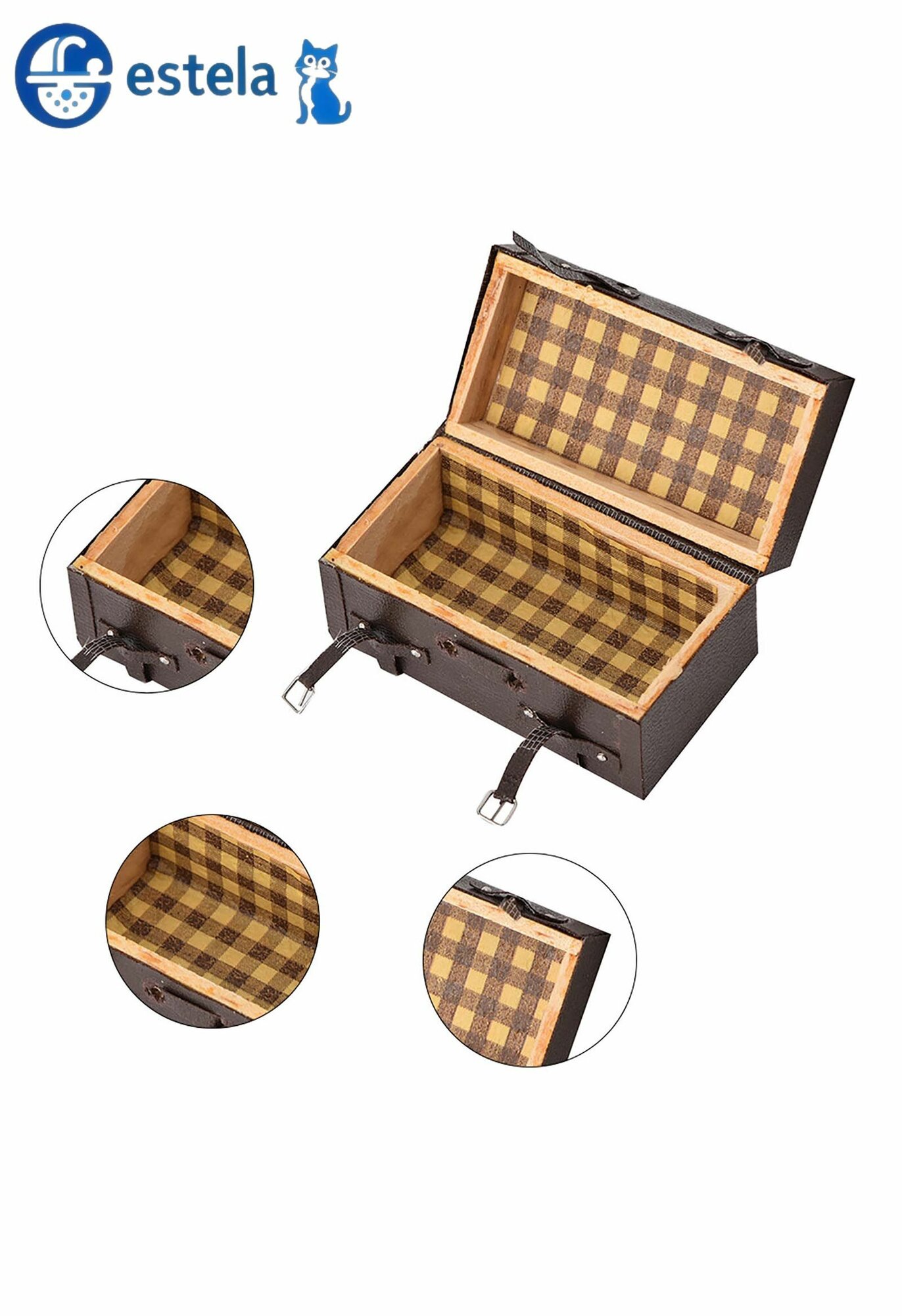 Миниатюрный чемодан для кукольного домика, винтажная модель 1:12, дерево и искусственная кожа, 5.8x3.1x3 см, декор для коллекций