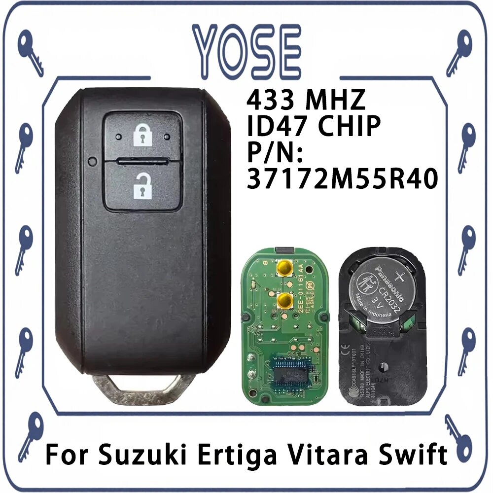 YOSE 37172M55R40 OEM оригинальный 2 кнопки 433 МГц 47 чип дистанционный смарт-ключ без ключа для Suzuki Ertiga 2018 2019 2020 Vitara Swift