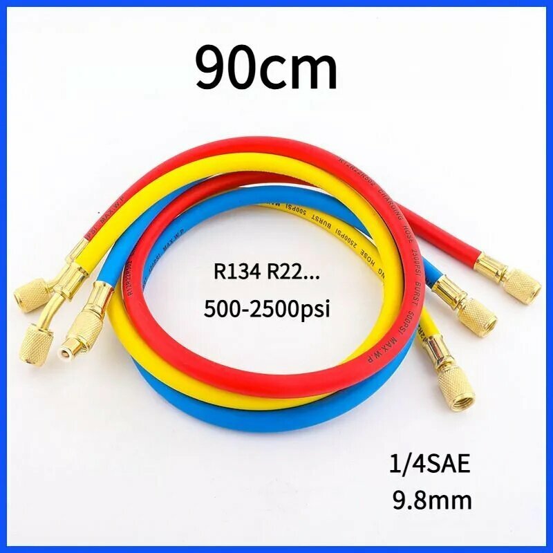 Шланги для заправки фреона 3шт (90см) с фторопластовым уплотнителем R22; R134 / 500-2500 PSI
