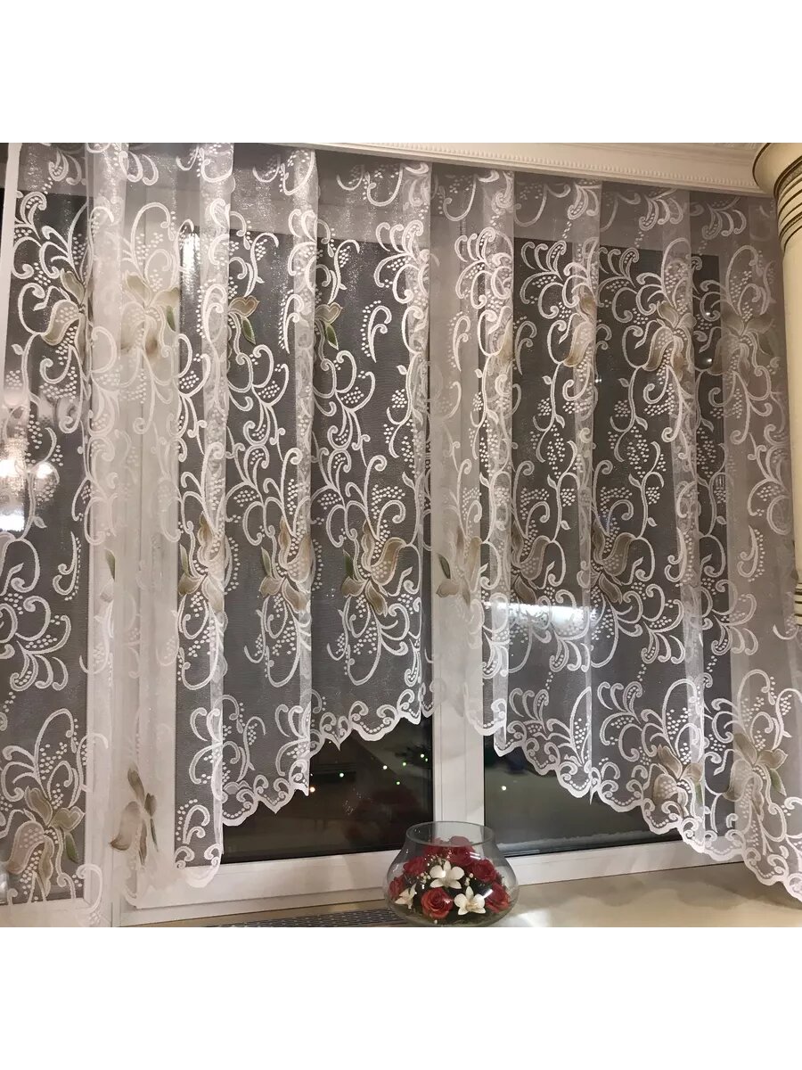 Тюль арка, полупрозрачный, с цветочным принтом, полиэстер, высота 1,7 м