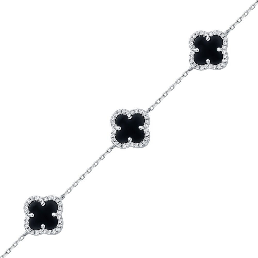 Браслет-цепочка, серебро, 925 проба, родирование, фианит