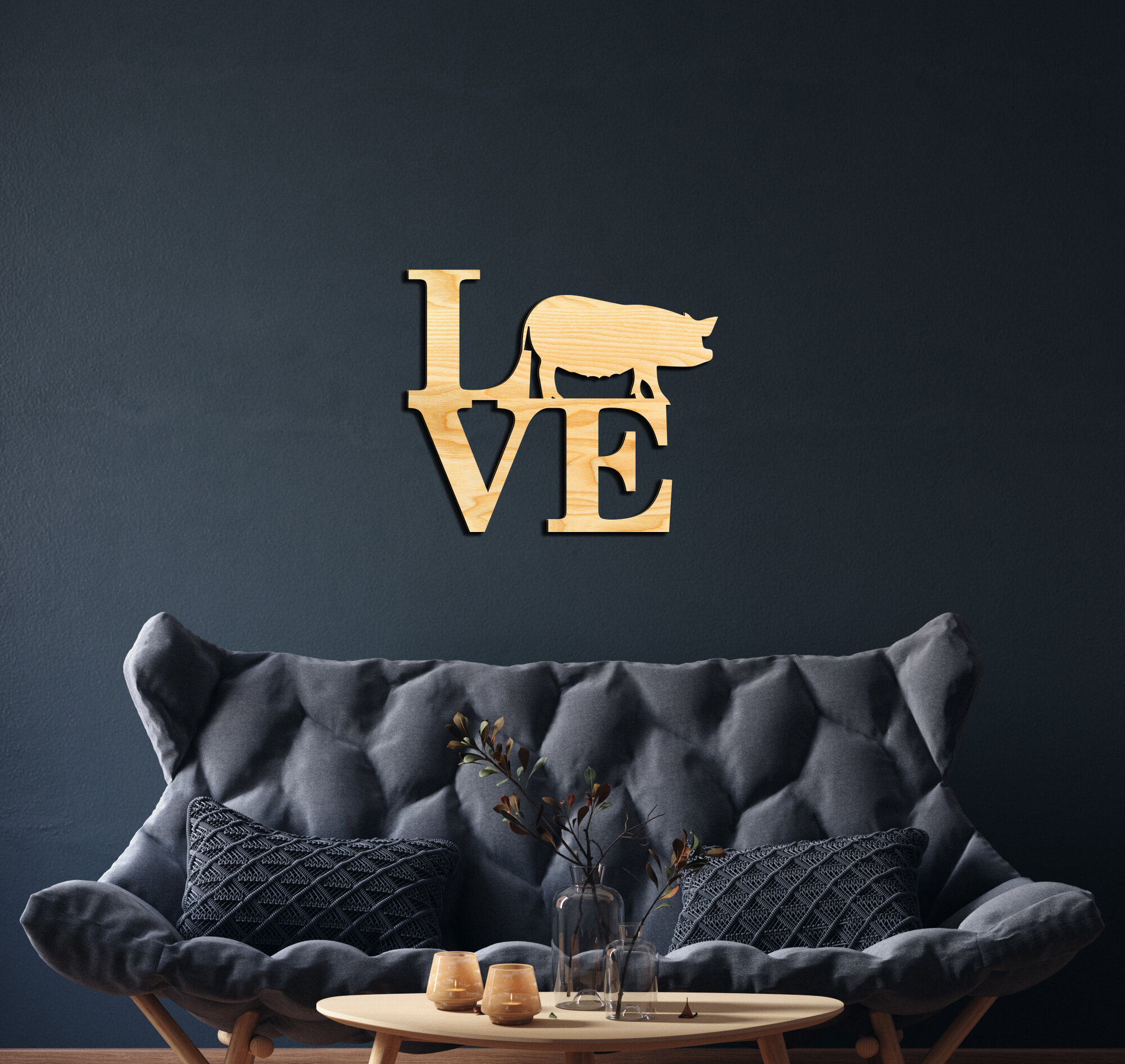 Декор на стену "Свинья", декорация настенная, панно из дерева (Микропиг, поросенок)