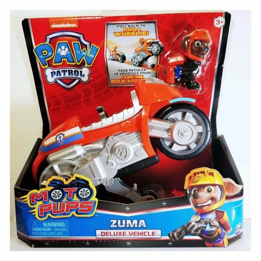 Paw Patrol, Роскошное мото-транспортное средство для щенков Зумы с откидывающимся верхом на мотоцикле с колесиками и игрушечной фигуркой