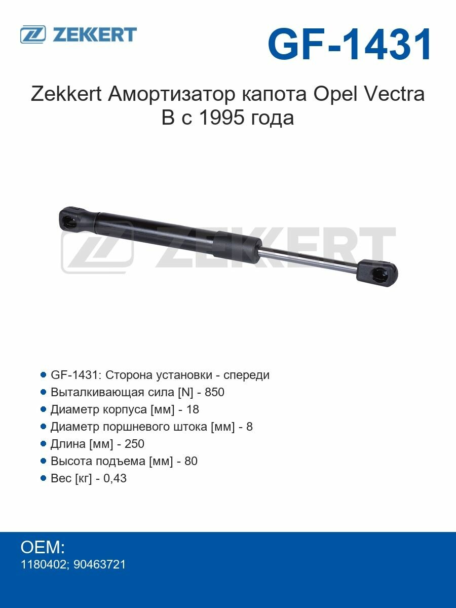 Zekkert Амортизатор капота Opel Vectra B с 1995 года