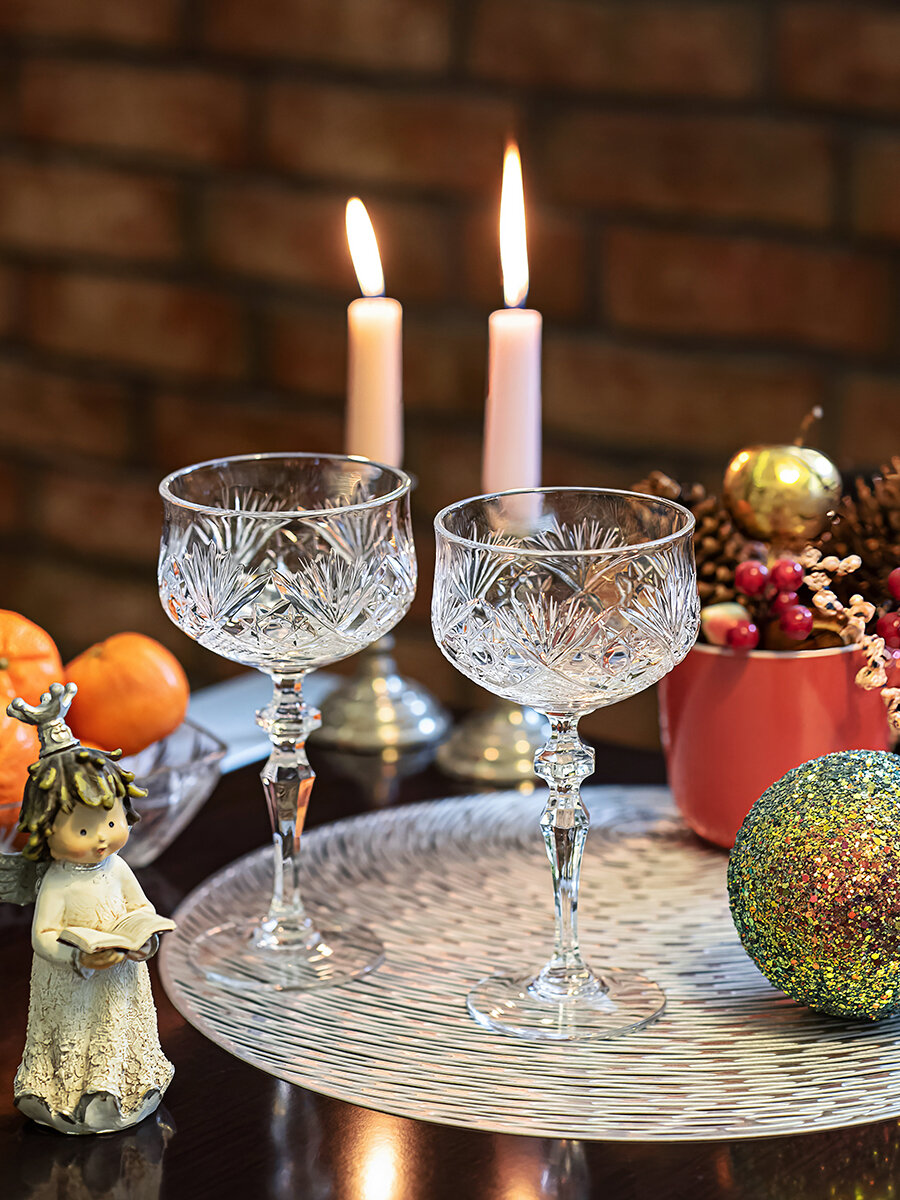 Хрустальные бокалы для шампанского и игристых вин, коктейлей 350 мл, набор шампанок 2 шт, Неман