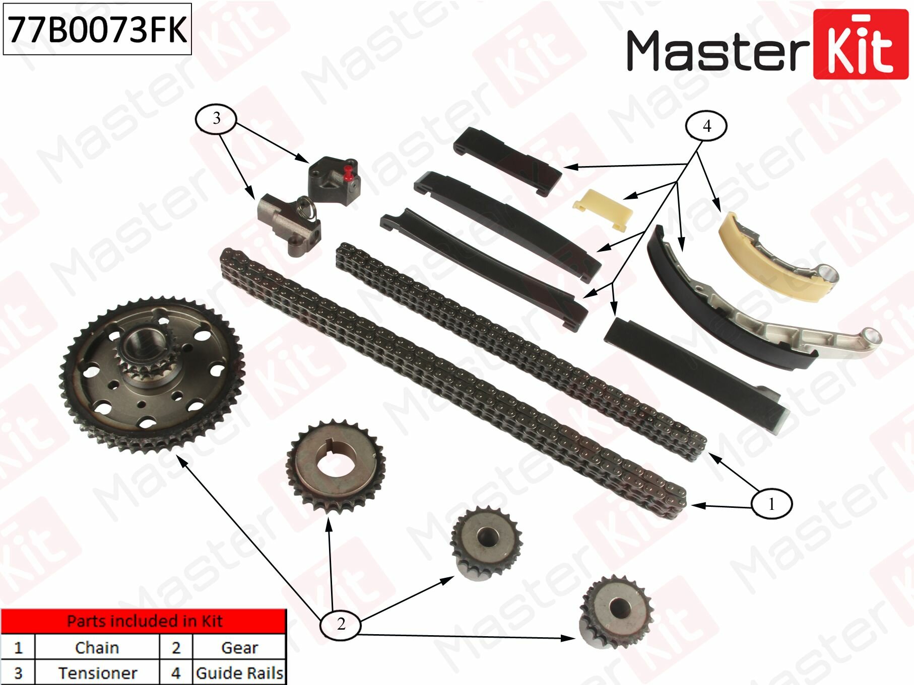 Комплект цепи ГРМ NISSAN Navara 2.5 D YD25DDTi 00-05 MasterKit 77B0073FK
