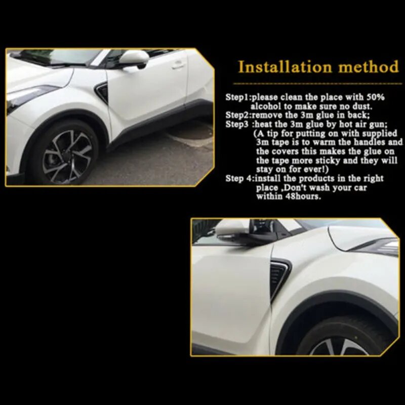 2 шт. боковая накладка на воздухозаборник для Toyota CHR C-HR 16-18 Автомобильные детали и аксессуары (черные и серебристые)