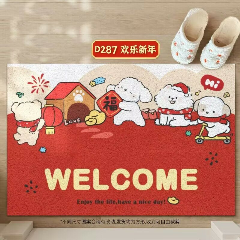 Новый входной коврик к Новому году 2024, шелковый петлевой коврик с мультяшным рисунком дракона, оптовая продажа, противоскользящий, коврик для растирания ног, можно обрезать.