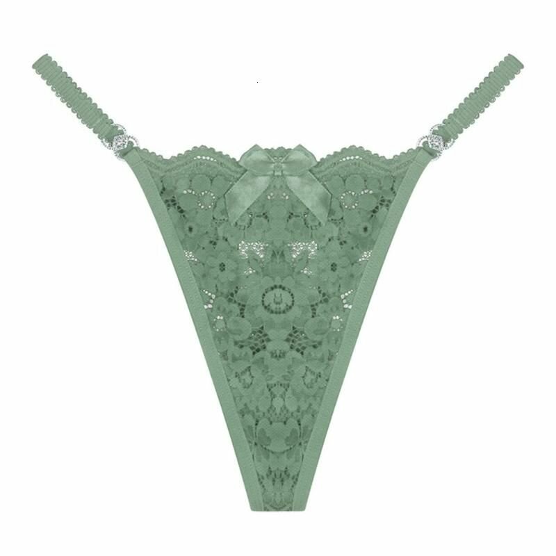 Женские прозрачные трусики-стринги с кружевами, Зеленый - L