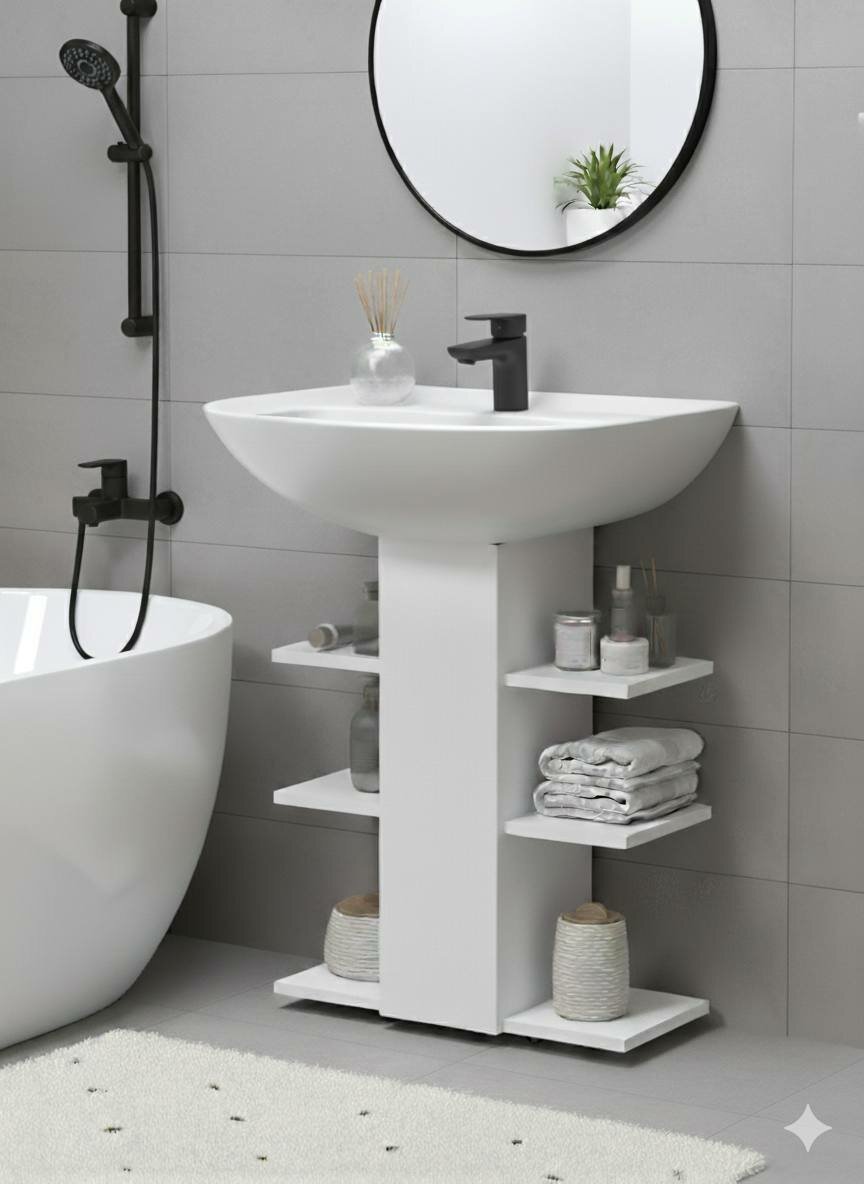 Стеллаж под раковину DobroMeb открытый с полками, ЛДСП белый