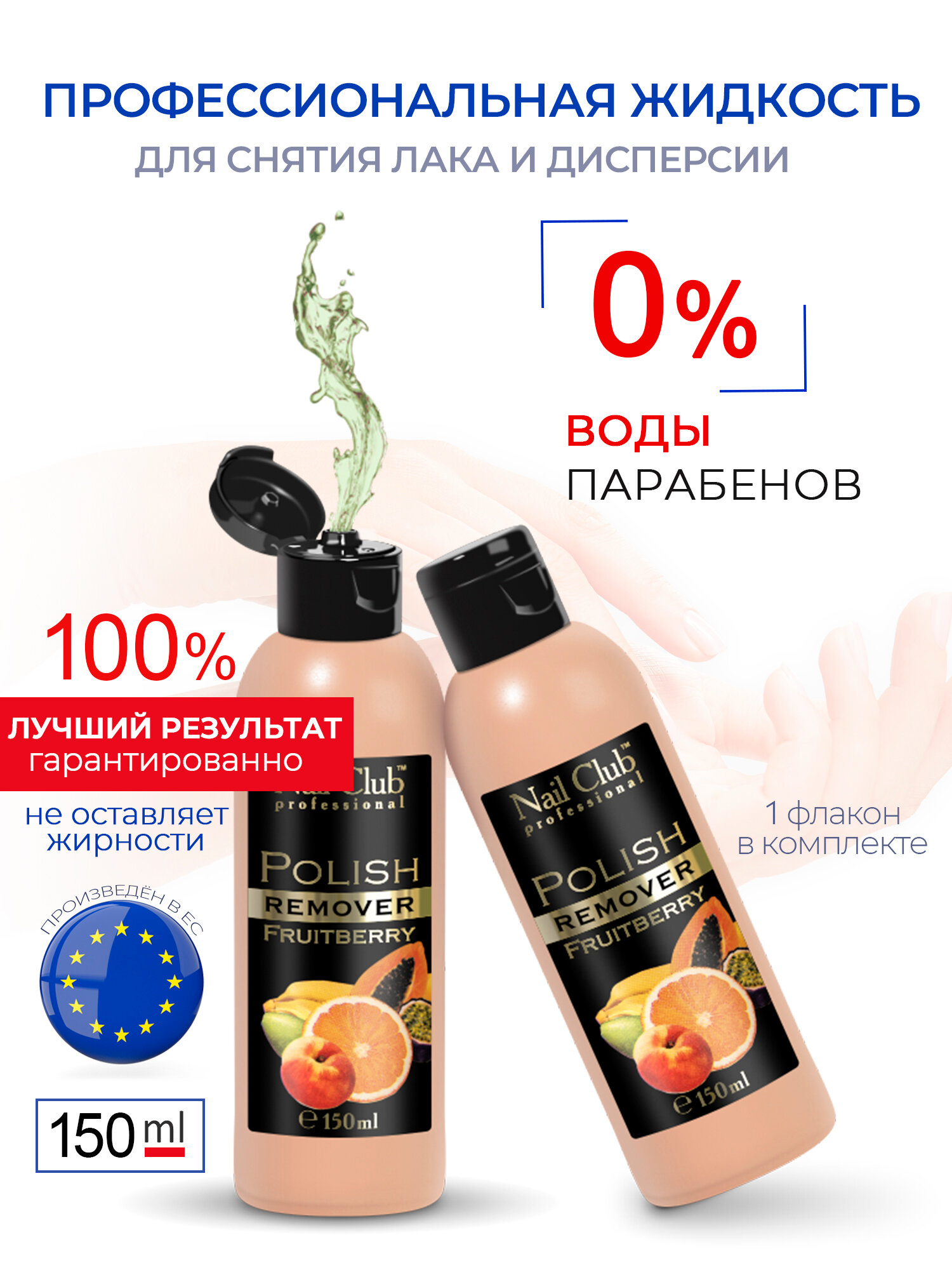 Nail Club professional Жидкость для снятия лака с парфюмом Polish Remover Fruitberry 150 мл