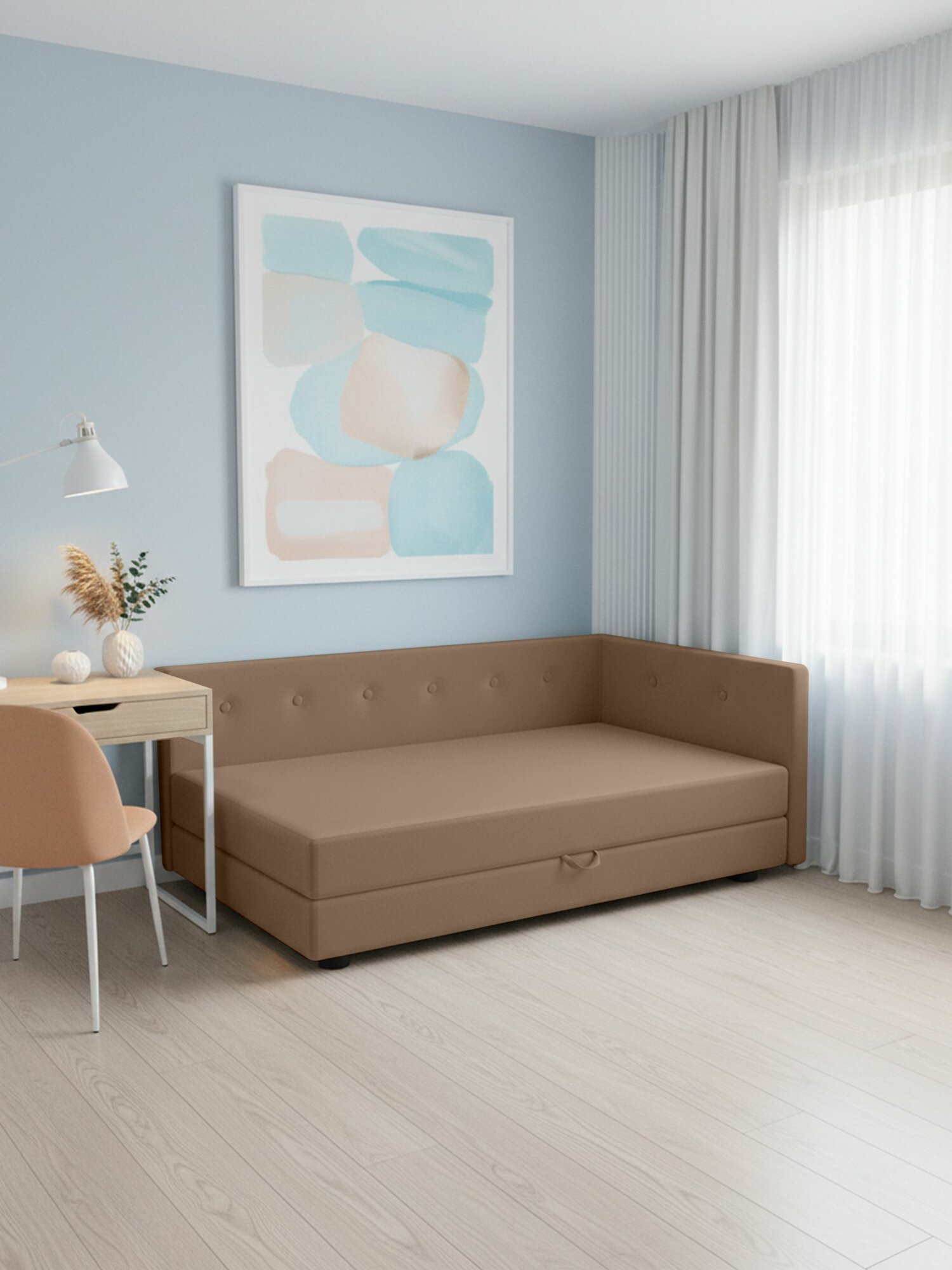 Тахта Лира Справа фокус- мебельная фабрика 100х210х76 см коричневый велюр