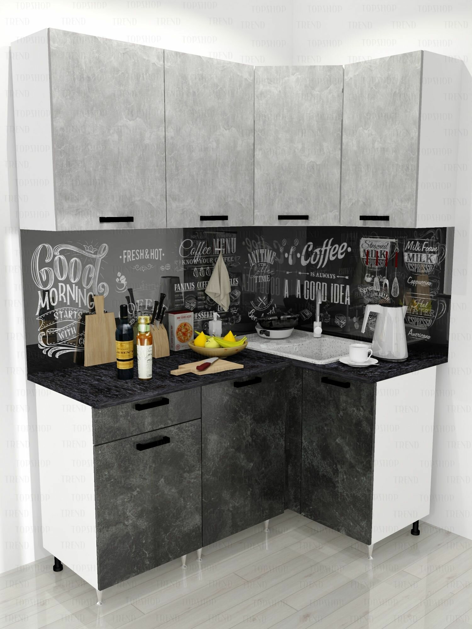 Кухонный гарнитур 160х100 см, Бетон - Кастилло темный