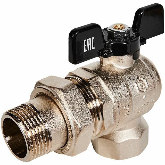 Кран шаровой полнопроходной STOUT SVB-0008-200025 угловой с американкой ВР/НР ручка бабочка 1