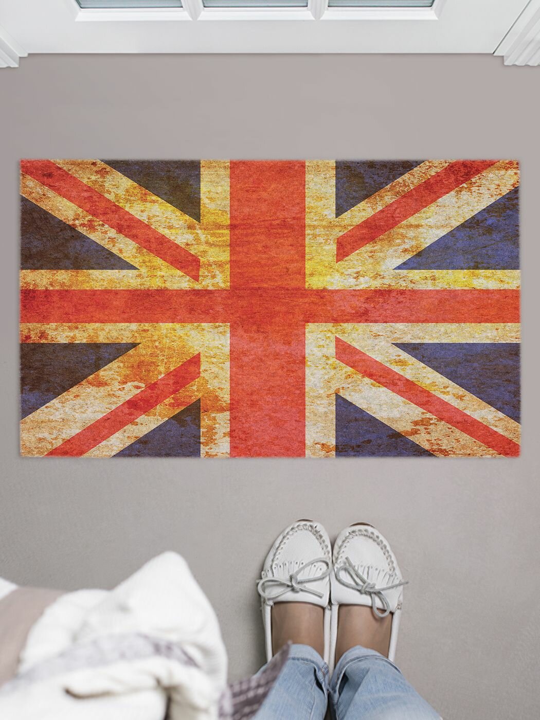Коврик придверный в прихожую с принтом "Британский флаг" 45 на 75 см , JoyArty