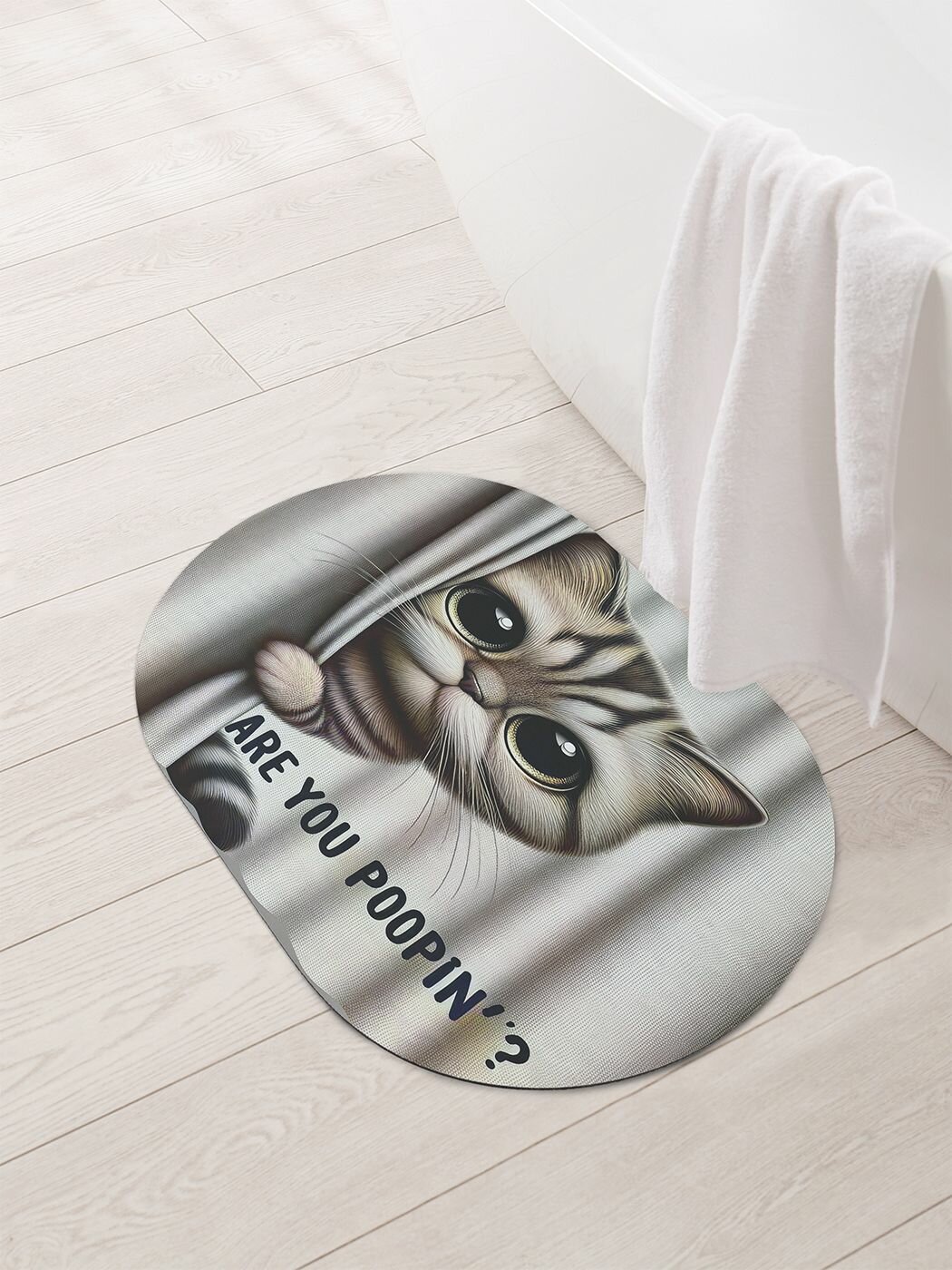 Коврик овальный для ванной и туалета "Кот смотрит" 58x38 см, JoyArty