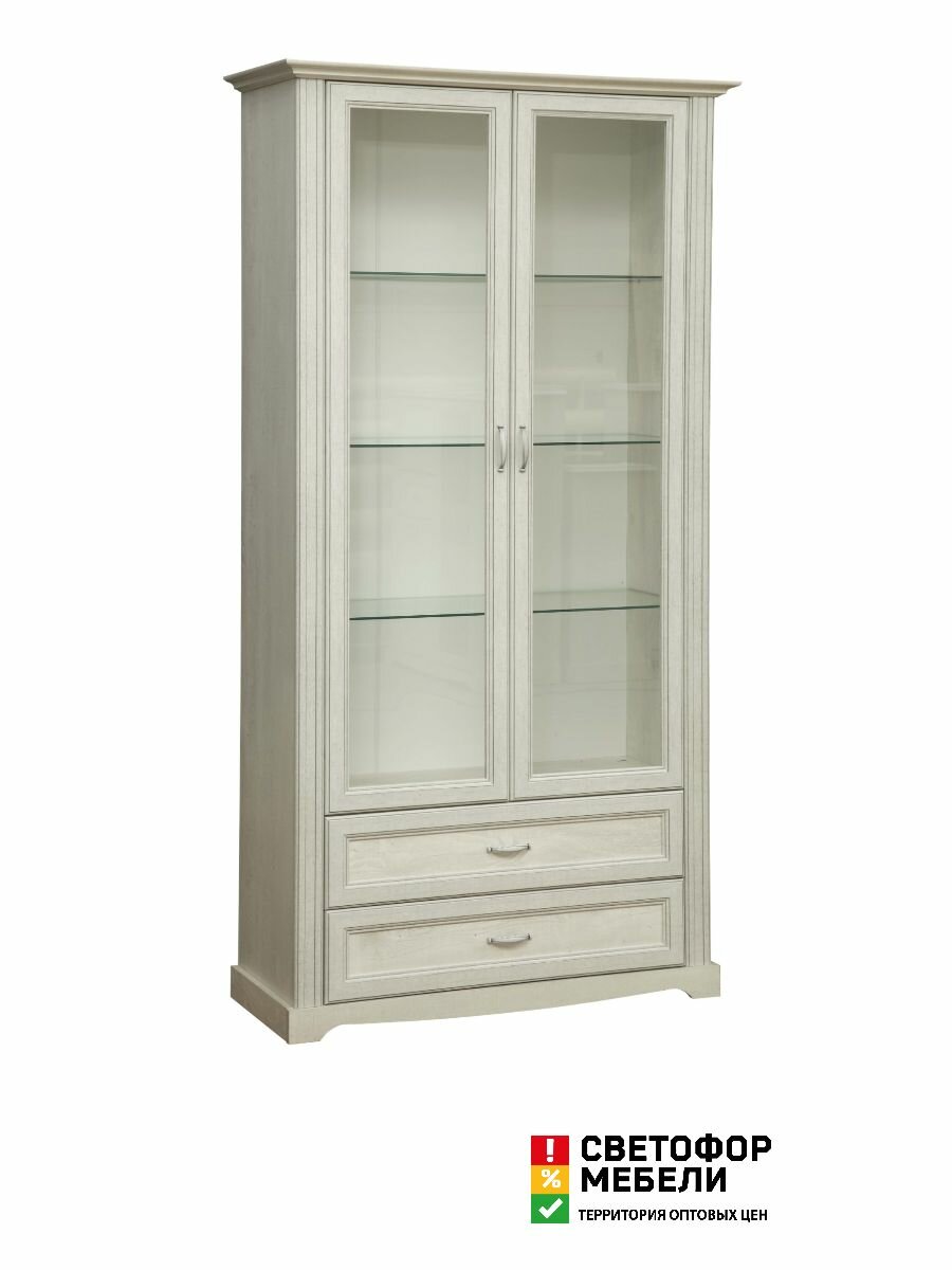 Шкаф комбинированный 32.05 Сохо со стеклом, 1092х2120х424, бетон пайн белый, для гостиной, спальни, дачи, Олмеко